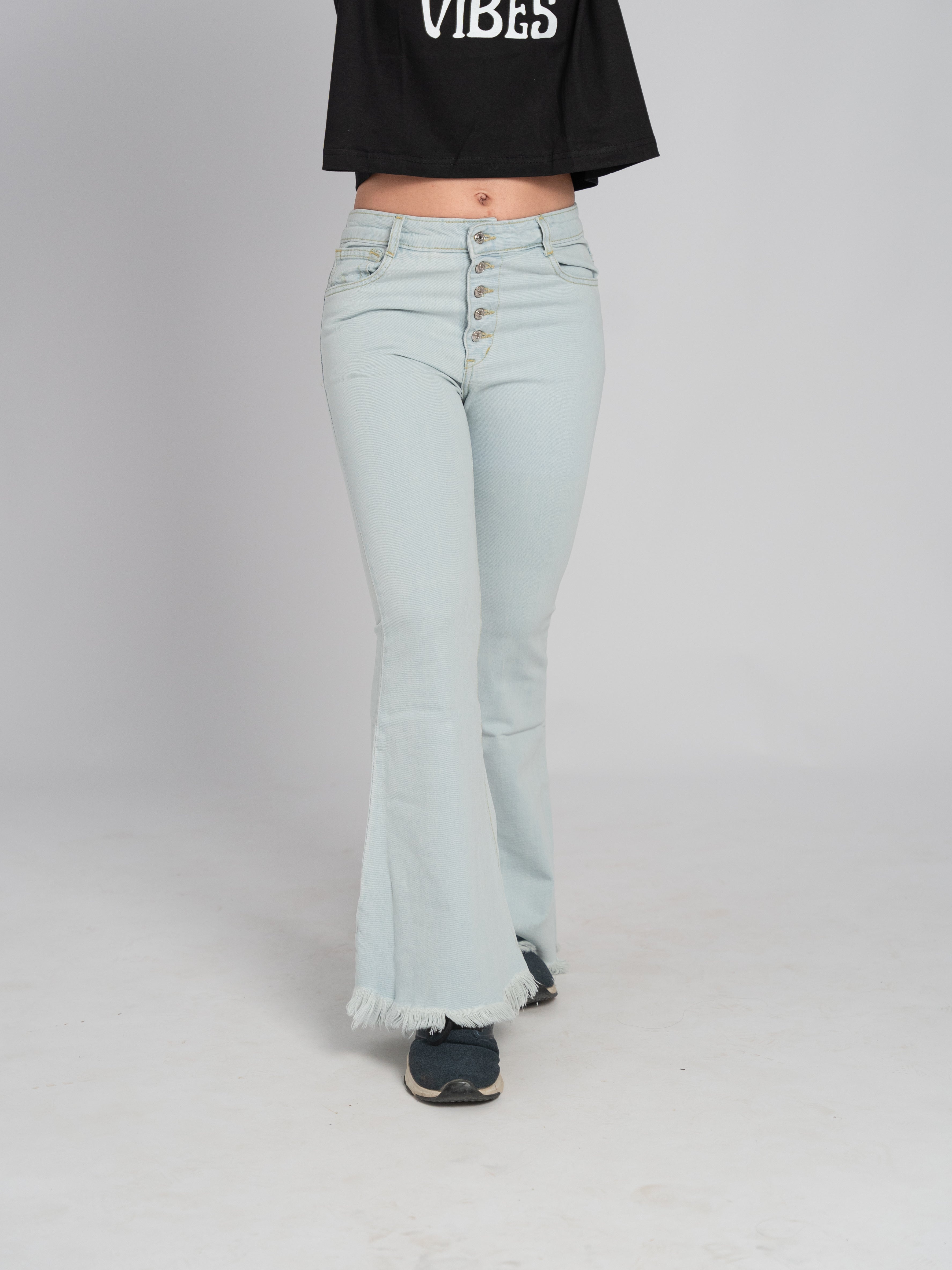 Five Button Ice blue Coloured Bell Bottom Jeans – G&Z Apparel